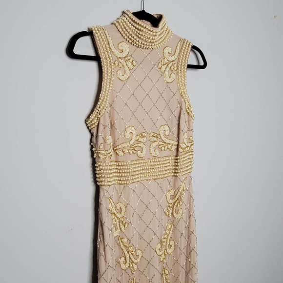 Starlet | Dresses | Starlet Asos Pink Gold High Neck Pearl Embellished ...